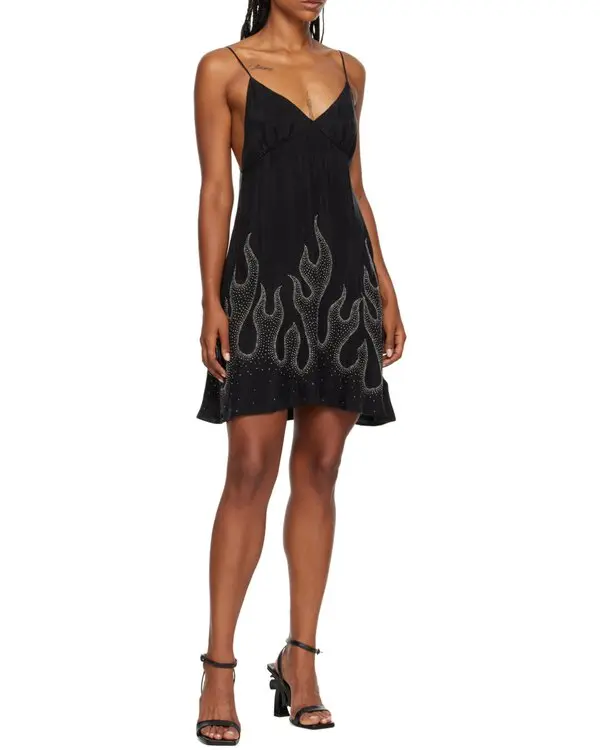 Palm Angels Flame-embellished V-neck Mini Dress
