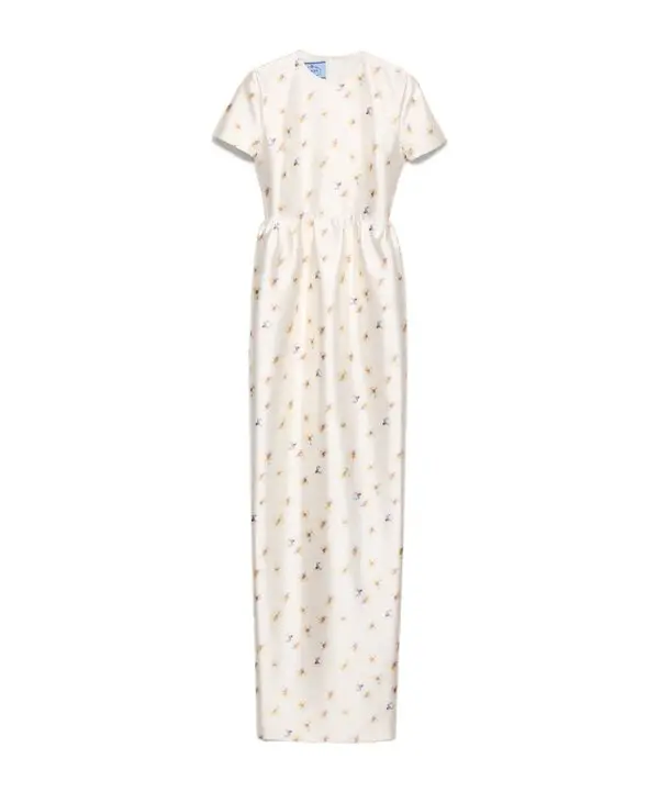 Prada Long Floral Print Silk And Wool Dress