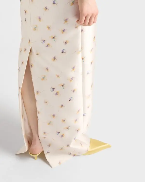 Prada Long Floral Print Silk And Wool Dress - Cream