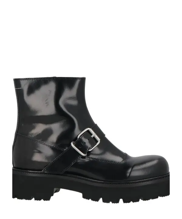 MAISON MARGIELA Glossed Leather Zip-up Buckled Block Heel Boots
