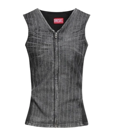 DIESEL® Denim Sleeveless V-neck Top With Zip Fastening - Black