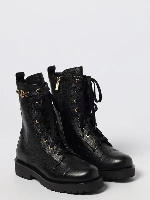 TWINSET Chain And Oval T Leather Combat Boots