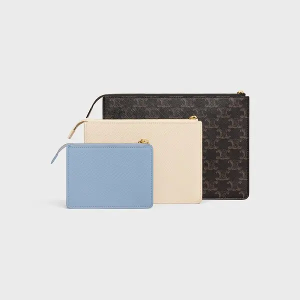 Celine Triomphe Canvas And Grained Calfskin Pouches Set