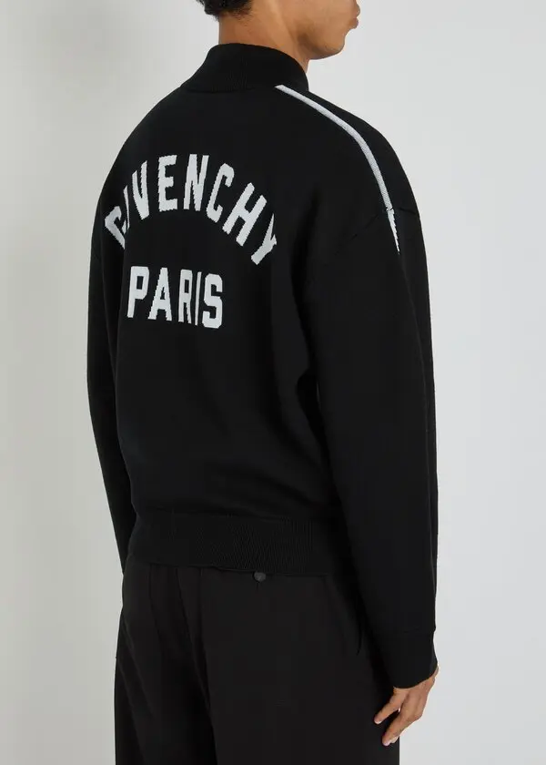 Givenchy Couture Logo-intarsia Wool-blend Cardigan - Black