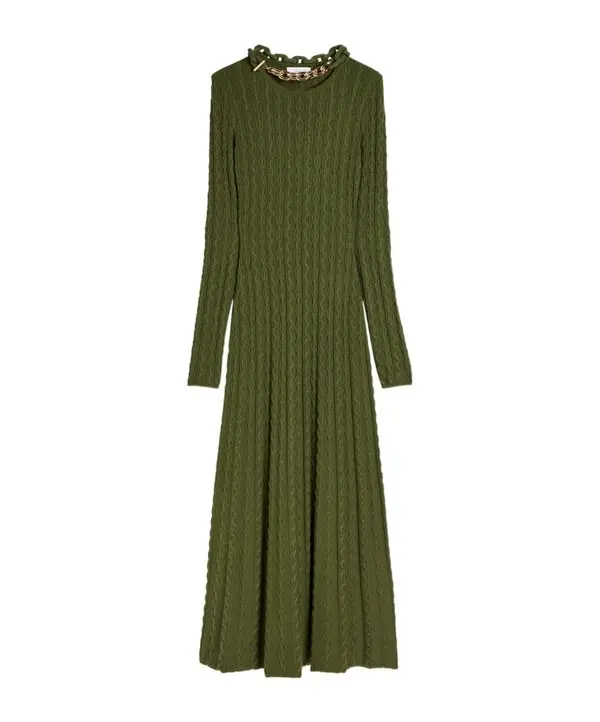 Rabanne Cable-knit Midi Dress With Chain Embellishment - Green