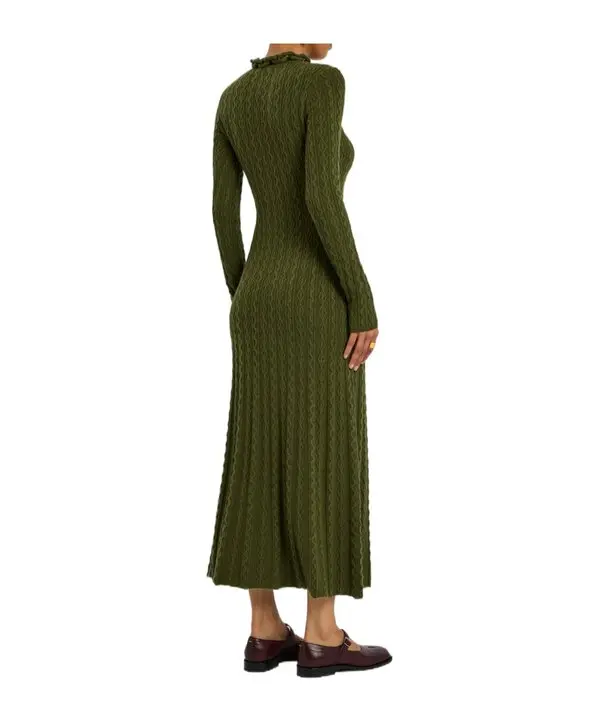 Rabanne Cable-knit Midi Dress With Chain Embellishment - Green