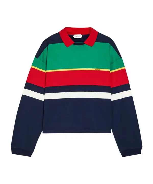Versace Striped Cotton Polo Sweatshirt