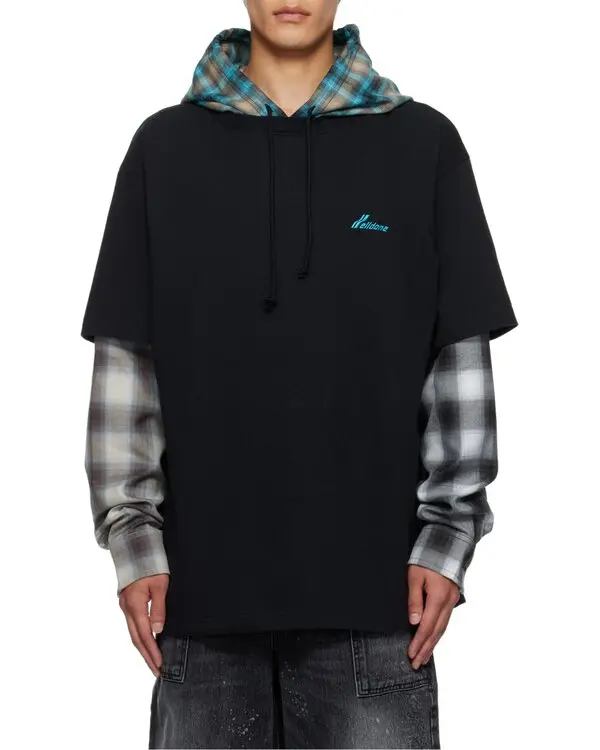 We11Done Plaid-paneled Hooded Top - Black