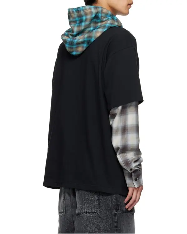 We11Done Plaid-paneled Hooded Top