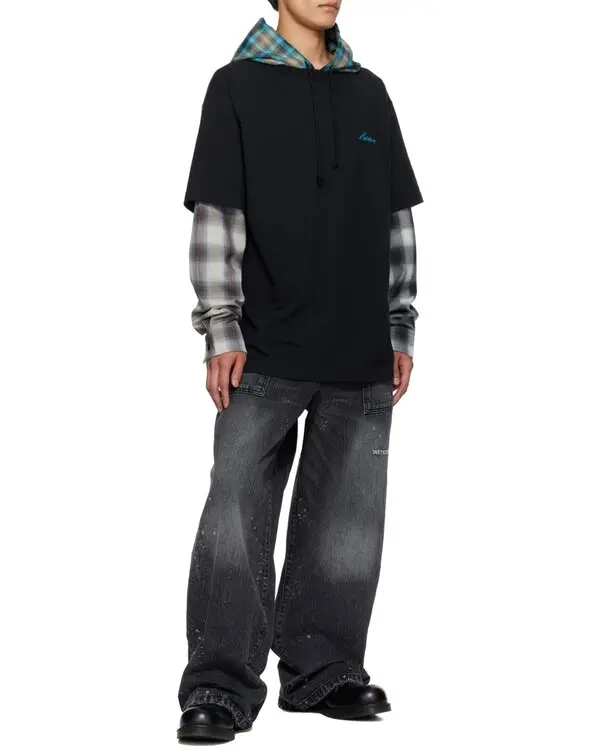 We11Done Plaid-paneled Hooded Top
