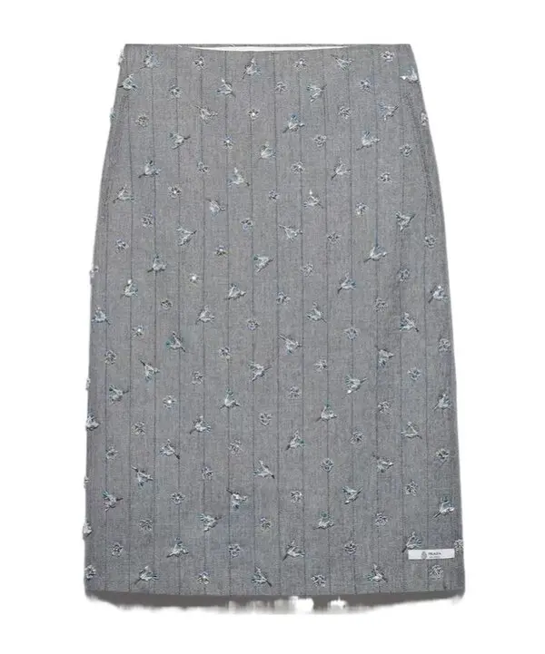 Prada Embellished Pinstripe Wool Midi Skirt - Anthracite Gray