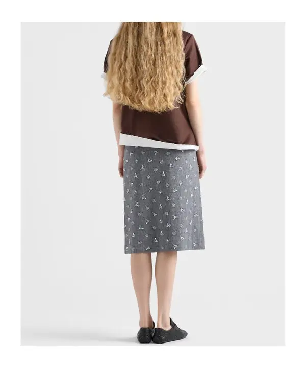 Prada Embellished Pinstripe Wool Midi Skirt
