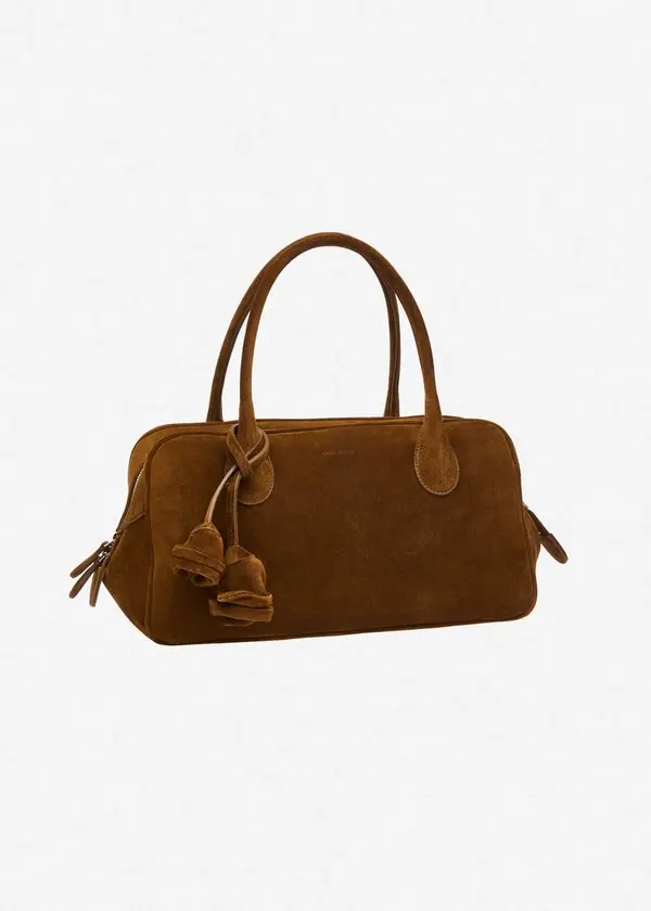 Magda Butrym Brigitte Suede Handbag With Flower Charm - Light Brown