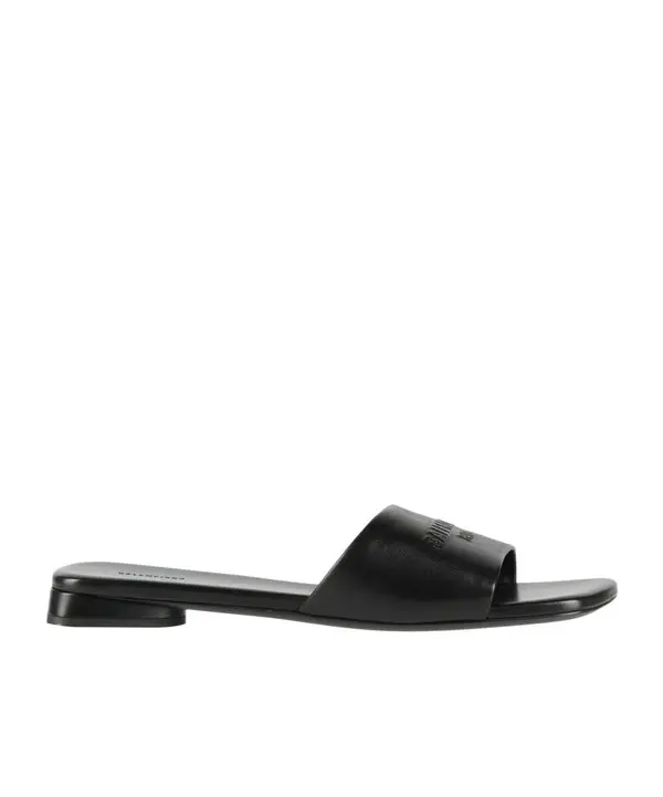 Balenciaga Logo Embossed Leather Flat Slippers