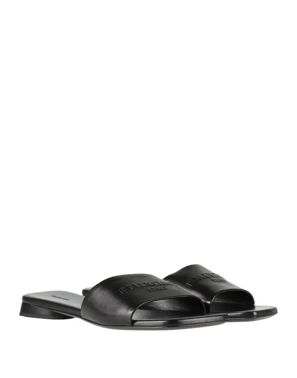 Balenciaga Logo Embossed Leather Flat Slippers