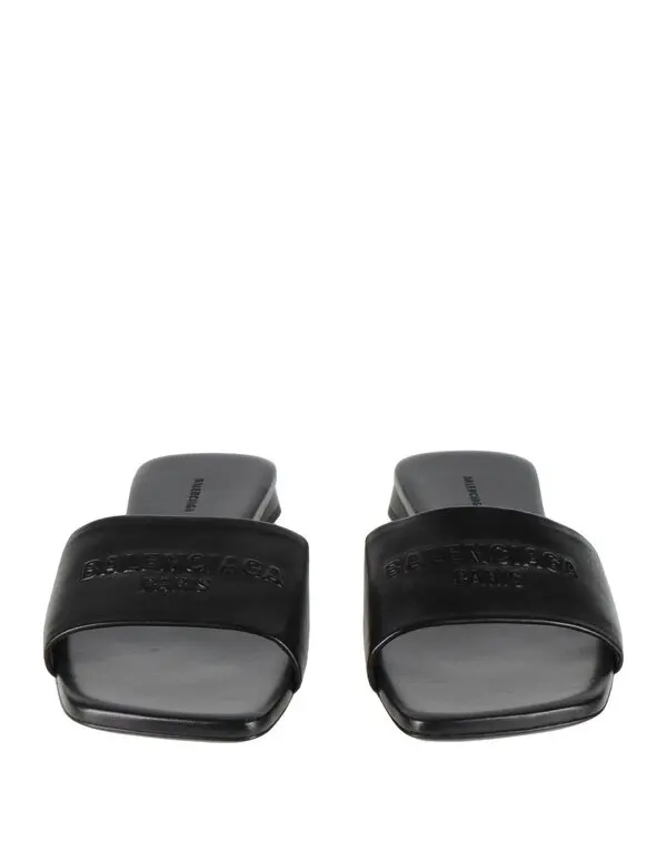 Balenciaga Logo Embossed Leather Flat Slippers