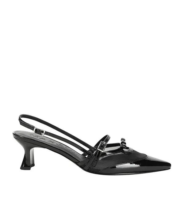 MAXCO. Patent Leather Slingback Pumps With Bow Detailing