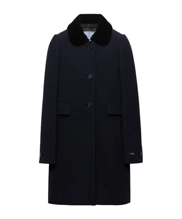 Prada Single-breasted Natté Fabric Coat With Detachable Velvet Collar