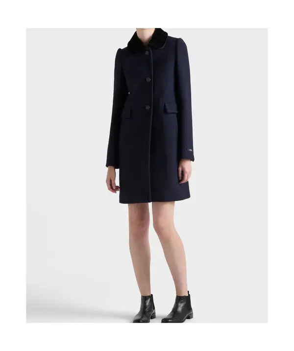 Prada Single-breasted Natté Fabric Coat With Detachable Velvet Collar