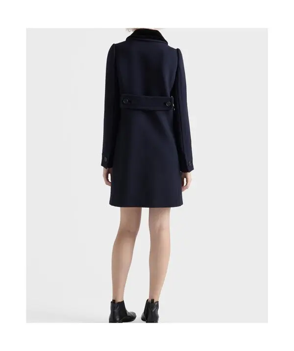 Prada Single-breasted Natté Fabric Coat With Detachable Velvet Collar