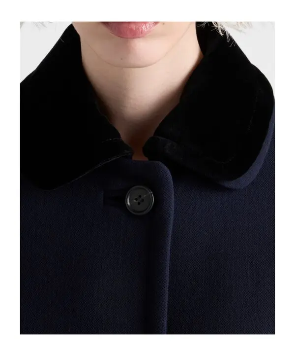 Prada Single-breasted Natté Fabric Coat With Detachable Velvet Collar