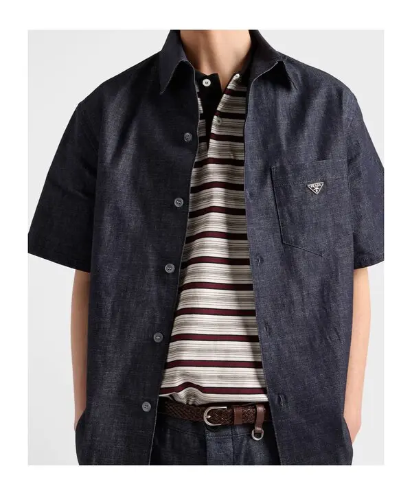 Prada Short-sleeved Chambray Denim Shirt