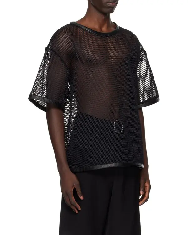 JIL SANDER Perforated Leather Trim Crewneck T-shirt