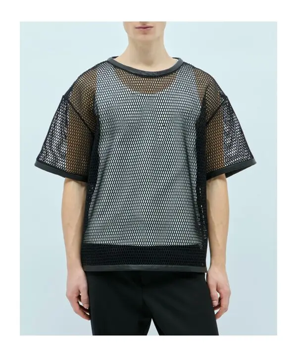 JIL SANDER Perforated Leather Trim Crewneck T-shirt