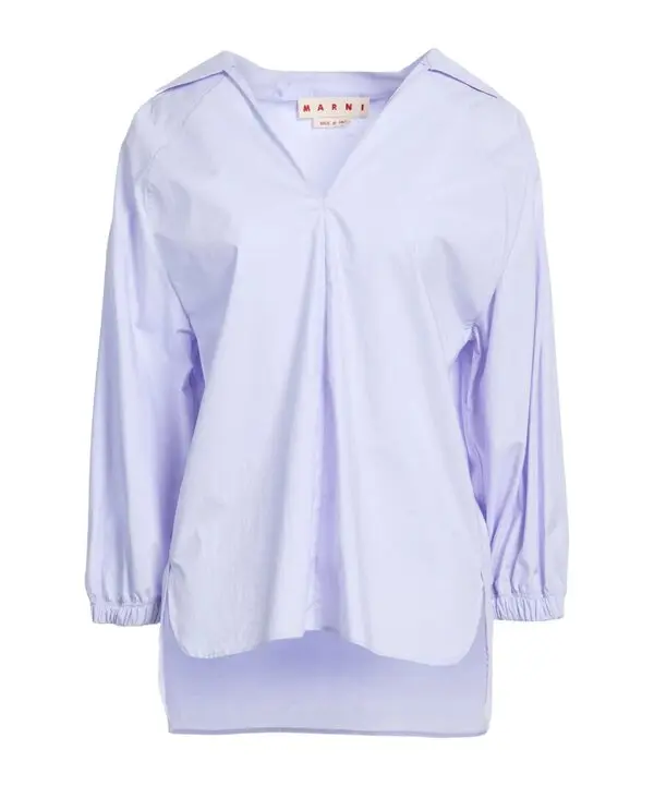 Marni Poplin 3/4 Sleeve Top With V-neck And Side Splits