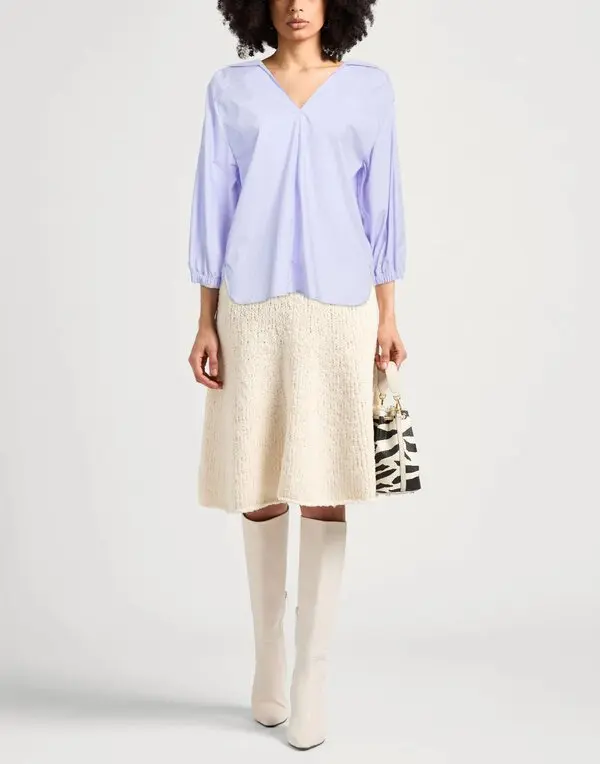 Marni Poplin 3/4 Sleeve Top With V-neck And Side Splits