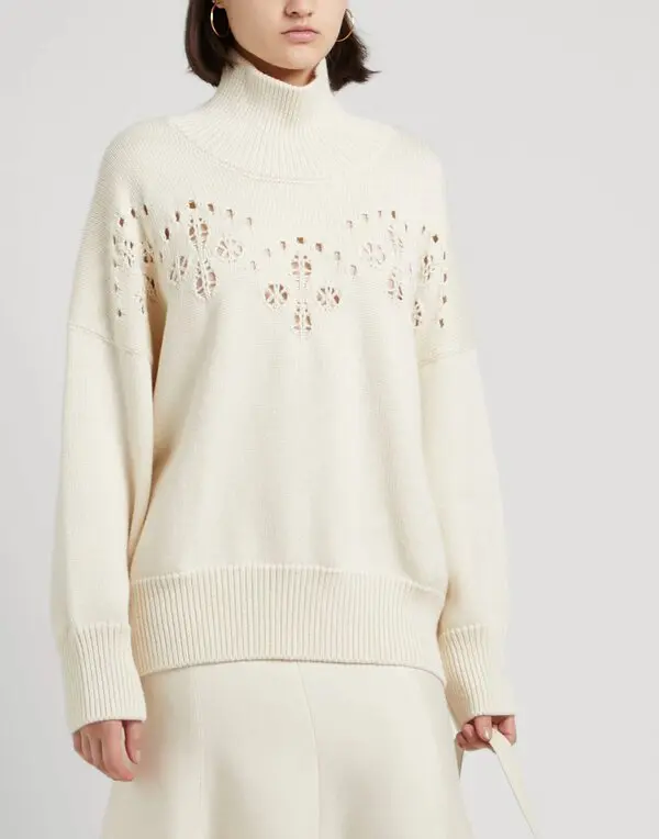 Chloé Wool Turtleneck Sweater With Lace Detailing