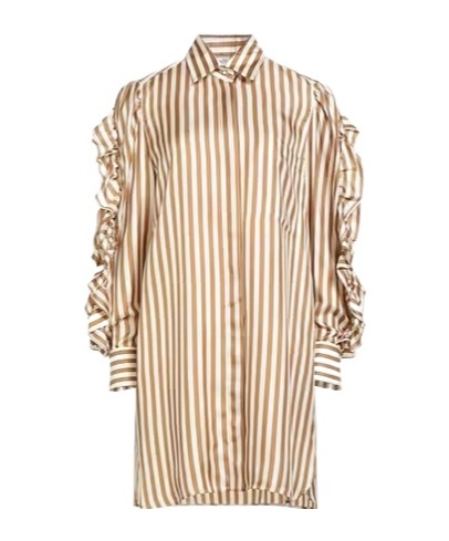 Max Mara Striped Satin Shirt Dress With Ruffled Sleeves
