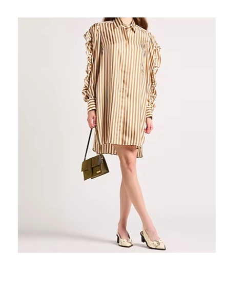 Max Mara Striped Satin Shirt Dress With Ruffled Sleeves