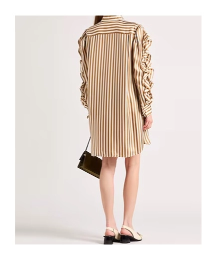 Max Mara Striped Satin Shirt Dress With Ruffled Sleeves