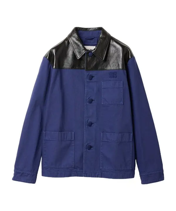 Miu Miu Single-breasted Garment-dyed Gabardine And Leather Jacket