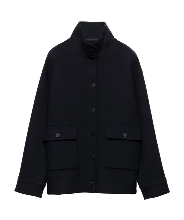 Prada Reversible Double Cashwool Stand Collar Jacket With Patch Pockets