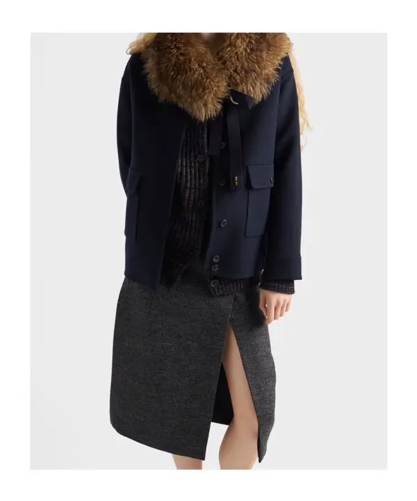Prada Reversible Double Cashwool Stand Collar Jacket With Patch Pockets