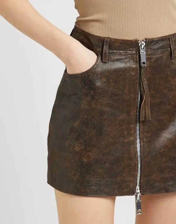 MAXCO. Max&co. Distressed Leather Mini Skirt