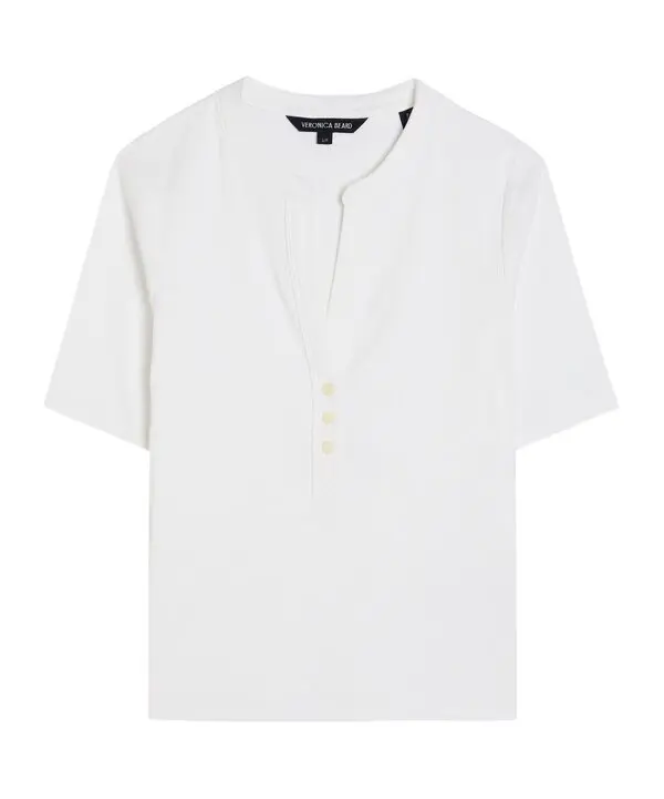 Veronica Beard Ribbed Stretch-cotton Henley Top - White
