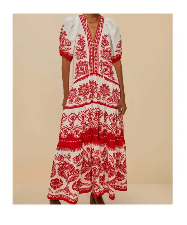 Farm Rio Floral-pattern Puff-sleeve Midi Dress