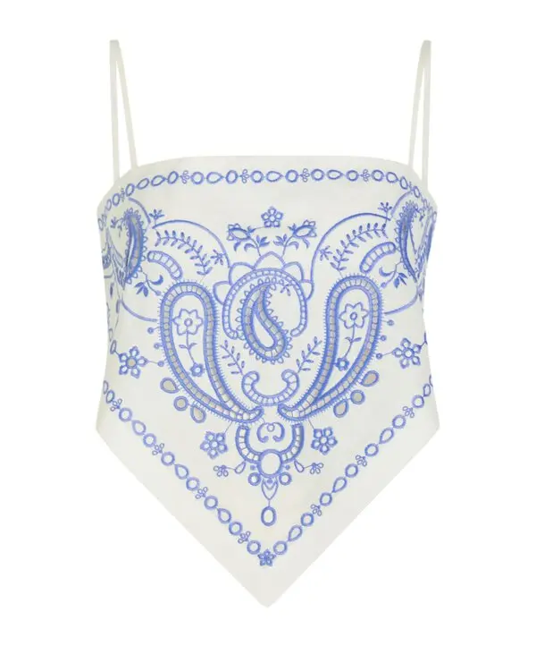 SELF-PORTRAIT Embroidered Linen-blend Bandana Top