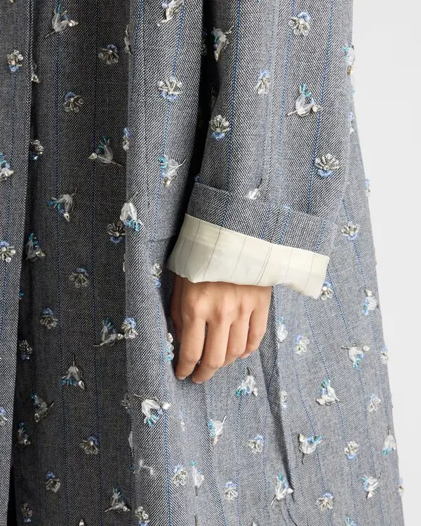 Prada Single-breasted Embroidered Pinstripe Coat