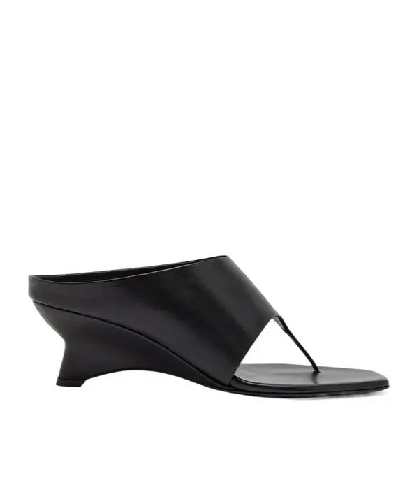 Khaite Leather Wedge Mules With Square Toe - Black