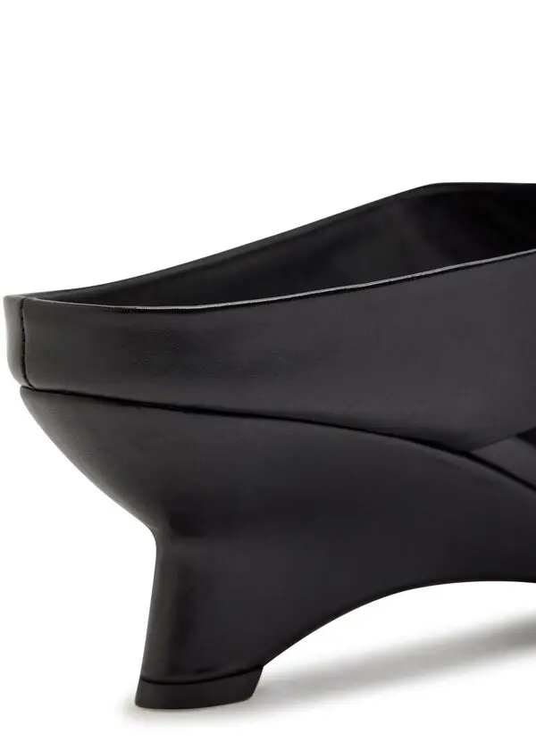 Khaite Leather Wedge Mules With Square Toe - Black