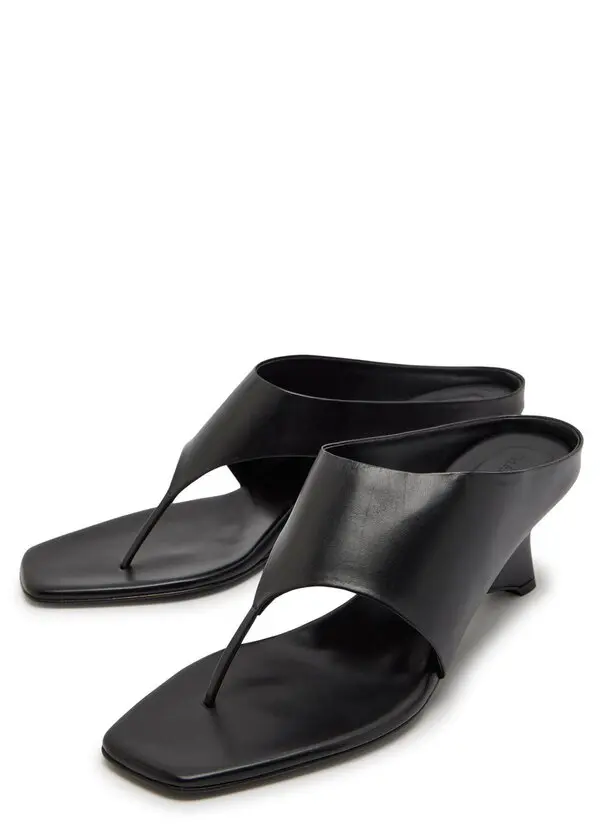 Khaite Leather Wedge Mules With Square Toe - Black