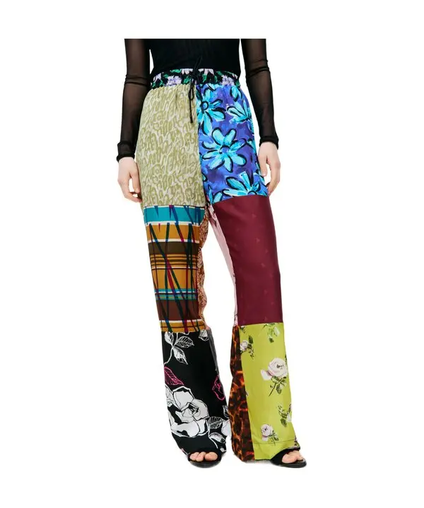 MARINE SERRE Regenerated Silk Patchwork Printed Trousers - Multicolor
