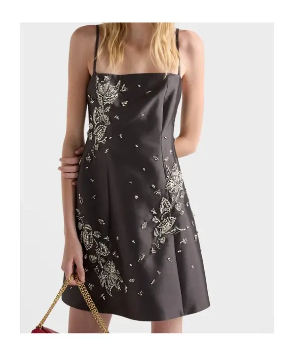 Prada Embroidered Silk And Wool Mini-dress