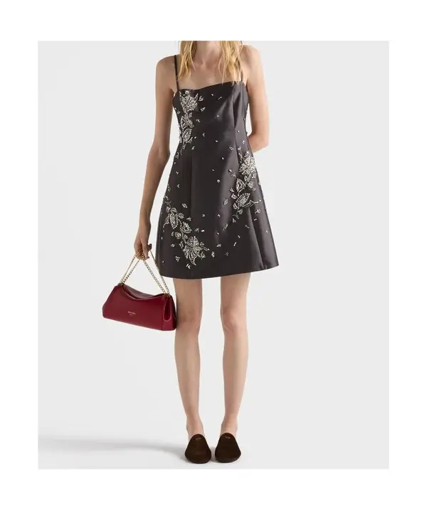 Prada Embroidered Silk And Wool Mini-dress