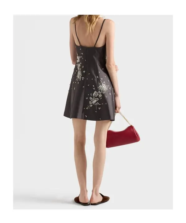 Prada Embroidered Silk And Wool Mini-dress