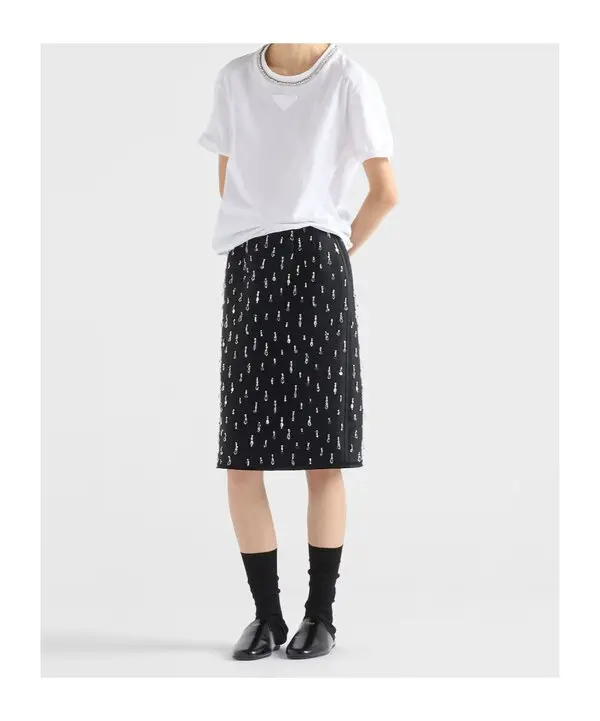 Prada Embroidered Sequined Midi Skirt